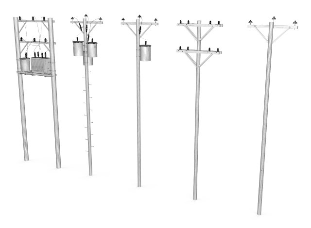 Electric Pole Wooden 3D Model in Parts 3DExport