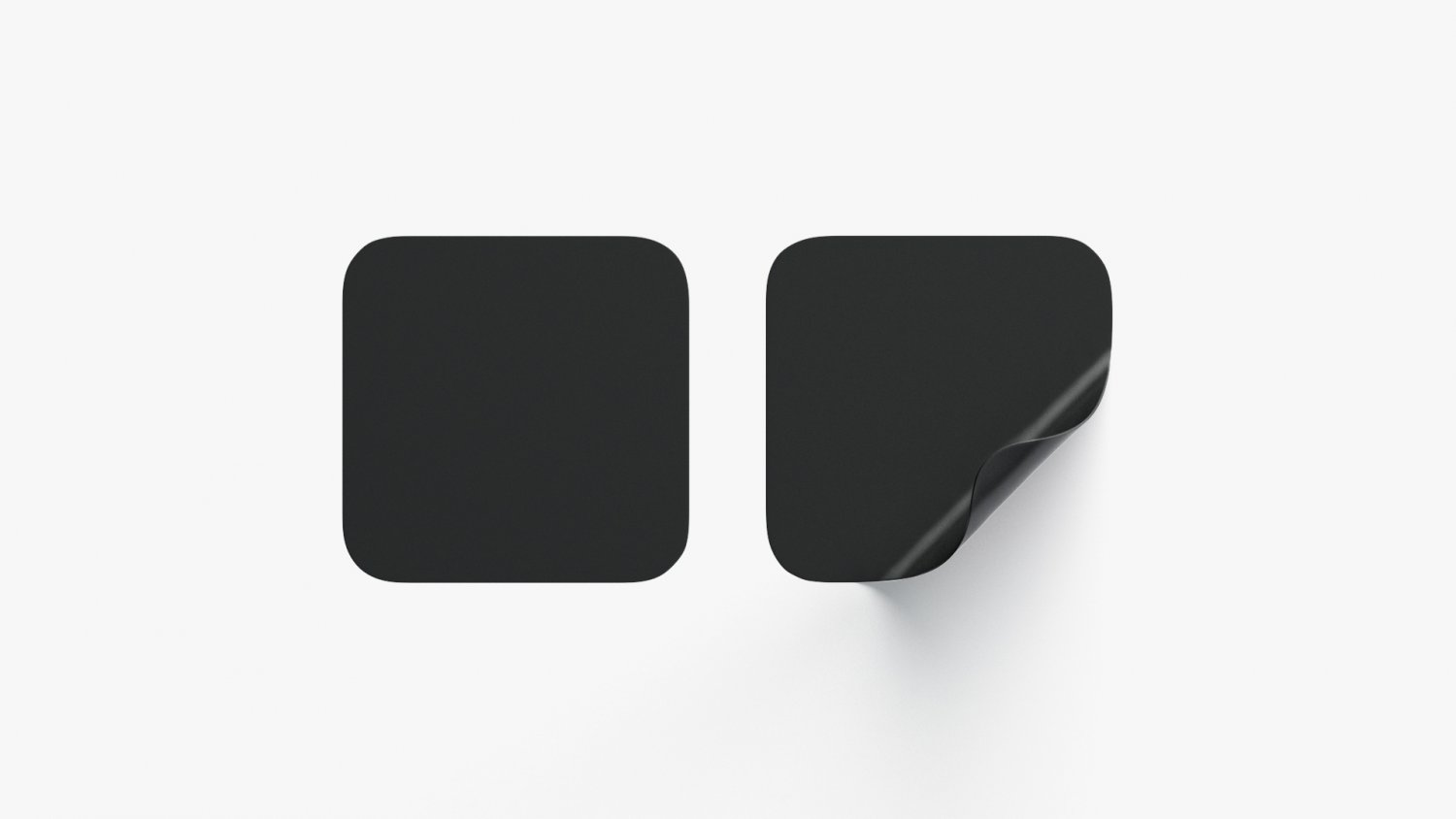 Two Black Square Stickers - smooth and curled corners adhesive label ...