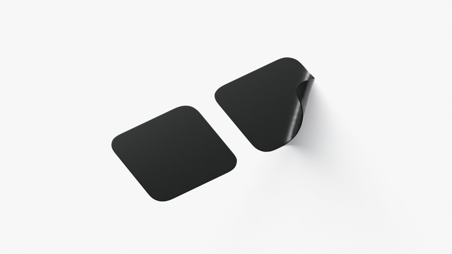 Two Black Square Stickers - smooth and curled corners adhesive label ...