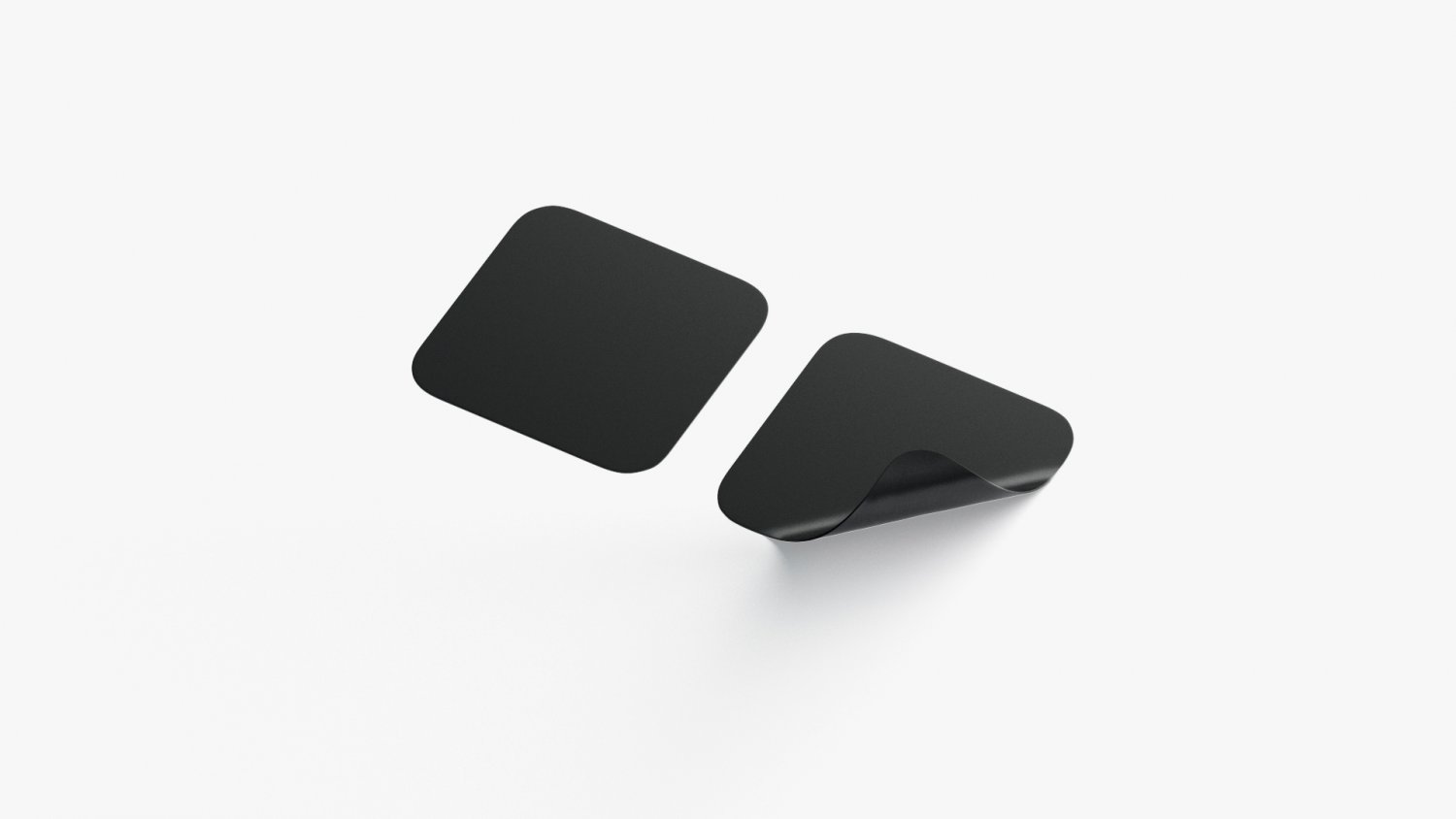 Two Black Square Stickers - smooth and curled corners adhesive label ...