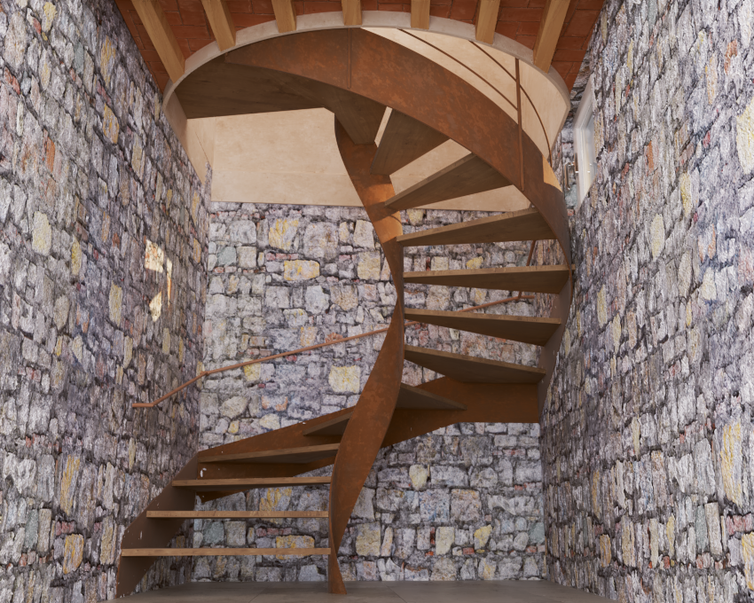 Spiral Stairs 3D Model in Living Room 3DExport