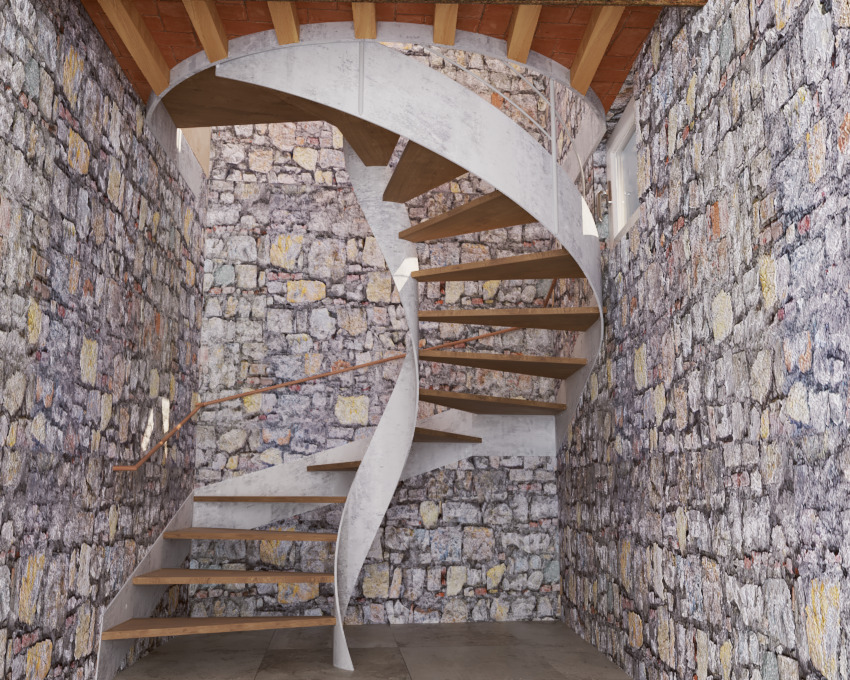 Spiral Stairs 3D Model in Living Room 3DExport