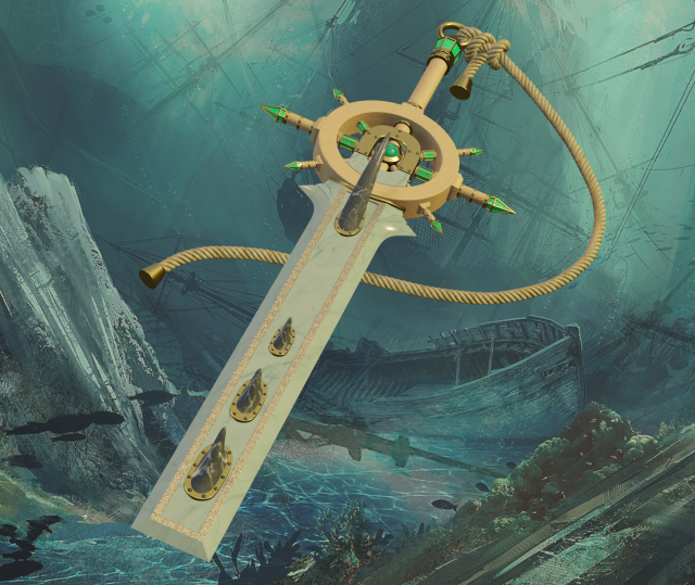 Sea Devil two-handed sword with a nautical style PBR game ready 3D ...