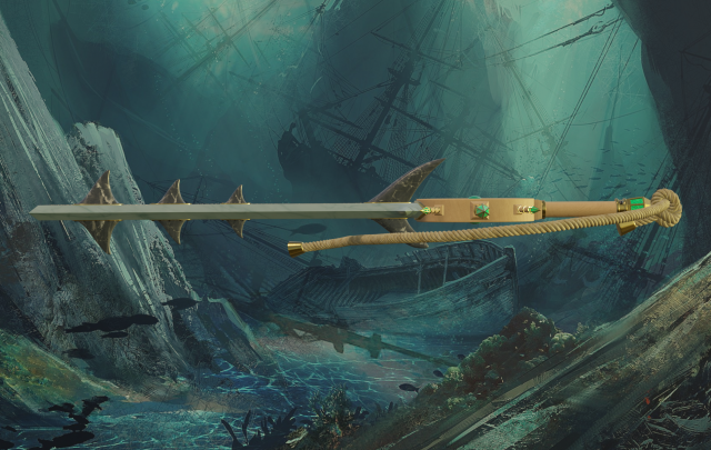 Sea Devil two-handed sword with a nautical style PBR game ready 3D Model in Heavy Weapon 3DExport