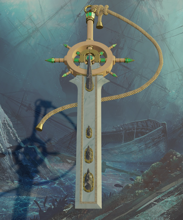 Sea Devil two-handed sword with a nautical style PBR game ready 3D ...