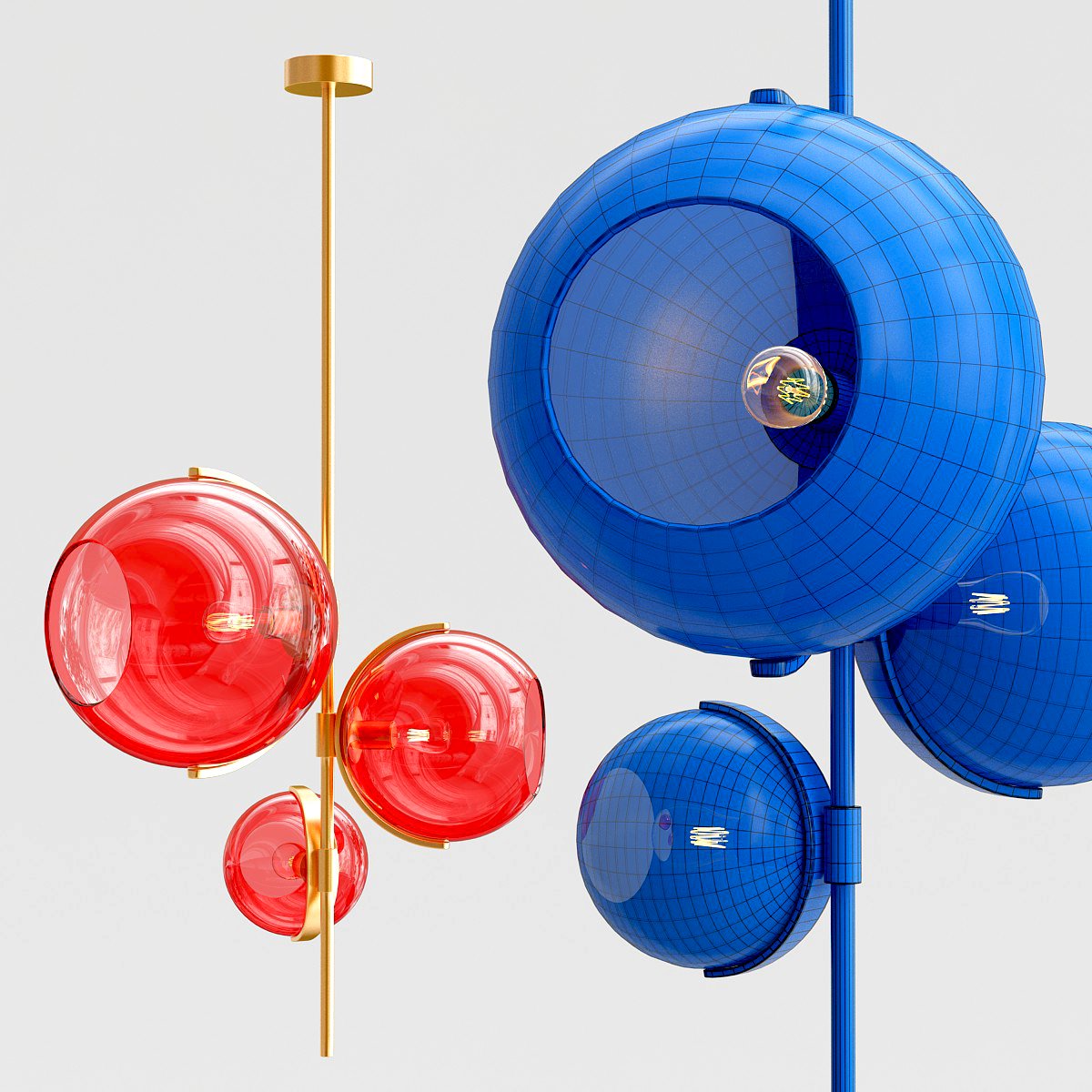 designer luminaire with three glass shades 3D Model in Ceiling Lights ...