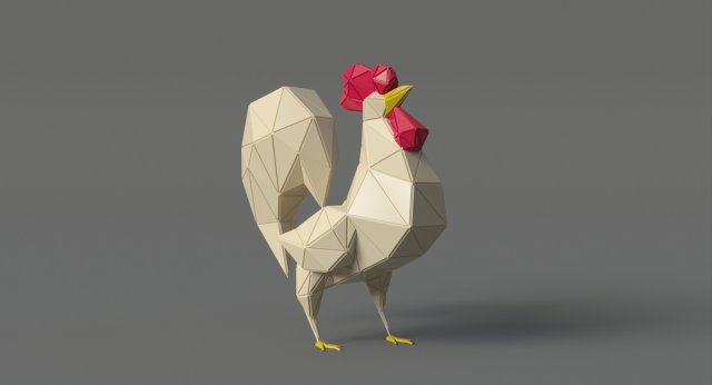rooster polygonal papercraft 3D Model in Bird 3DExport