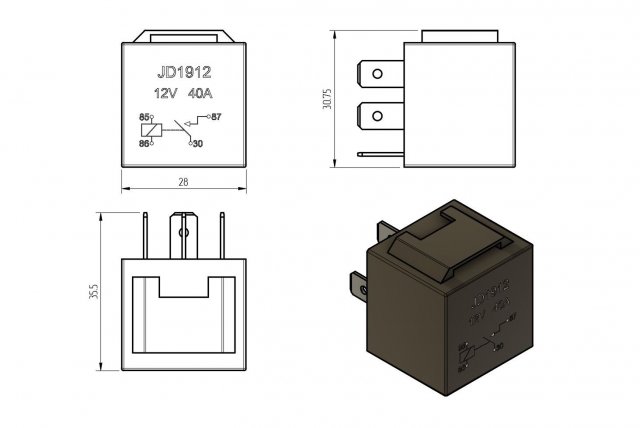 relay jd1912 12v 40a with connector 3D Model in Parts 3DExport