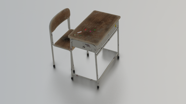 SCHOOL BENCH AND CHAIR SET GAME READY LOW POLY 3D MODEL 3D Model in ...