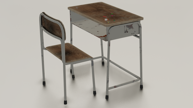 SCHOOL BENCH AND CHAIR SET GAME READY LOW POLY 3D MODEL 3D Model in ...