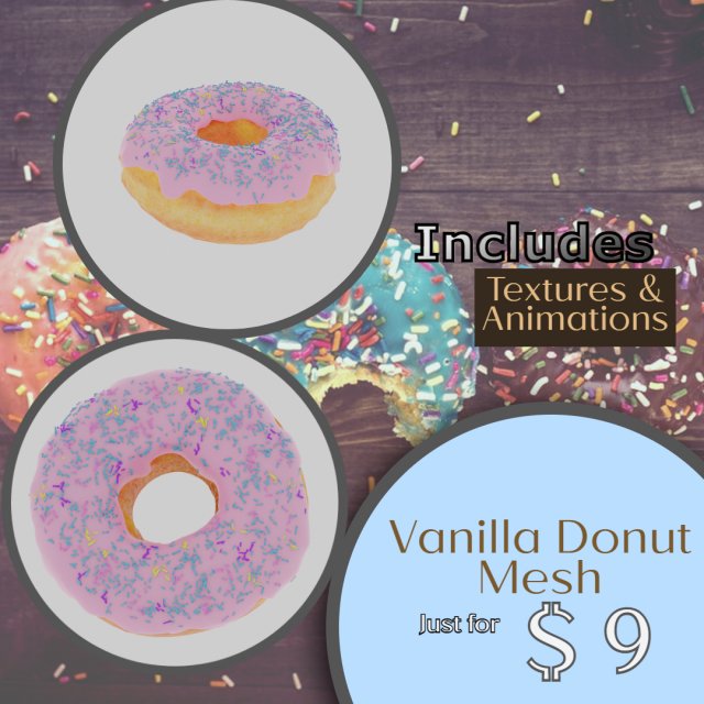 Vanilla donut mesh-texture and animation 3D Model in Sweets 3DExport