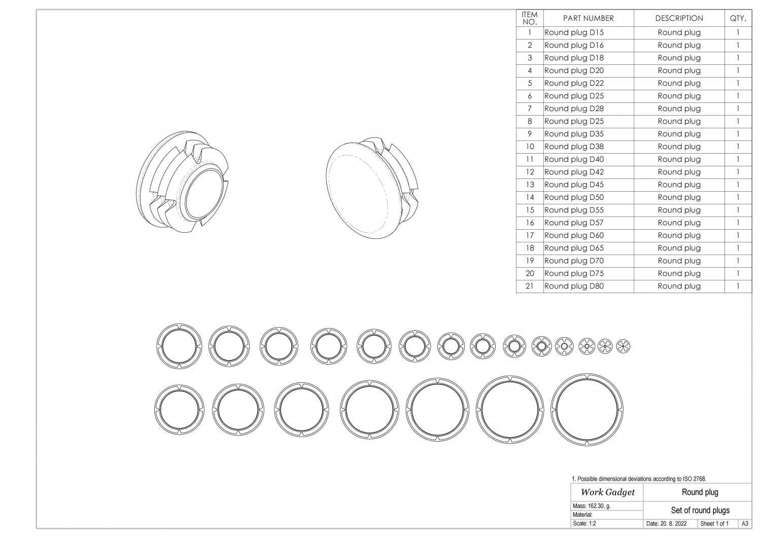 Set of round plugs 3D Models in Parts 3DExport