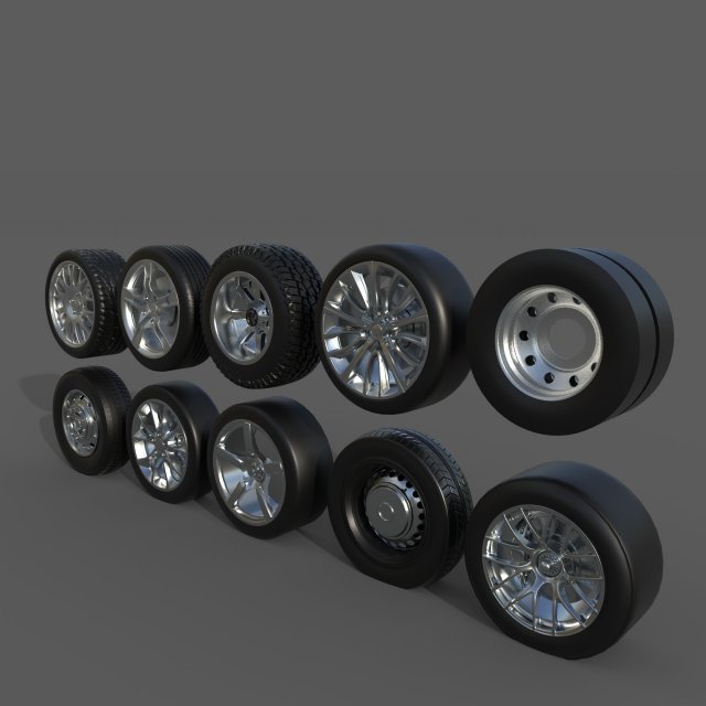 Wheel Set 3D Model in Parts of auto 3DExport