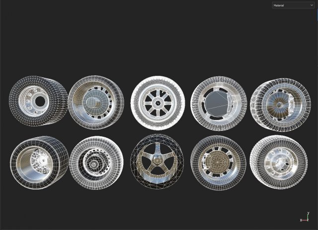 Wheel Set 3D Model in Parts of auto 3DExport
