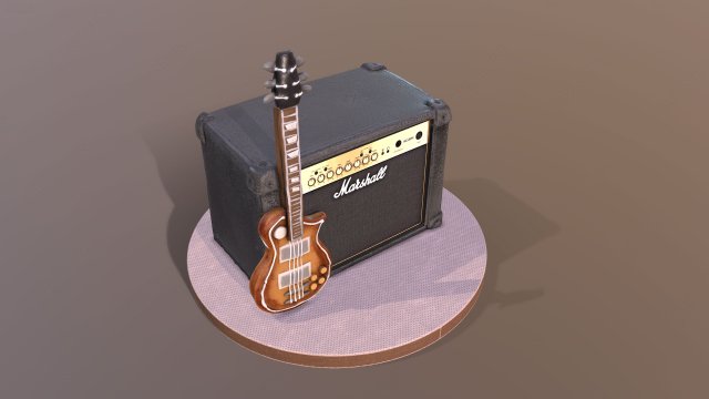Guitar and Amplifier Musician Cake 3D Model in Sweets 3DExport