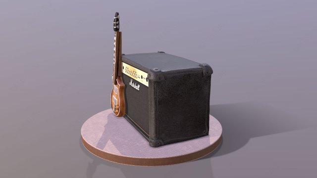 Guitar and Amplifier Musician Cake 3D Model in Sweets 3DExport
