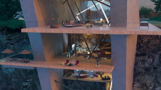 Beach Mountain cliff house Modern architecture Revit and 3ds max corona ...