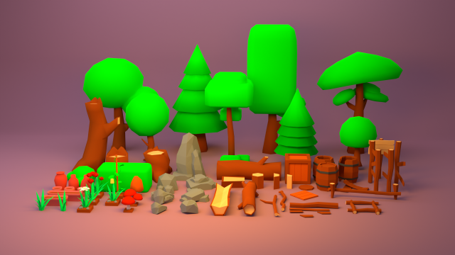 3d low poly game asset low-poly 3D Model in Small Plants 3DExport