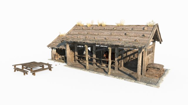 East Asian ancient architecture stables station 3D Model in Buildings ...