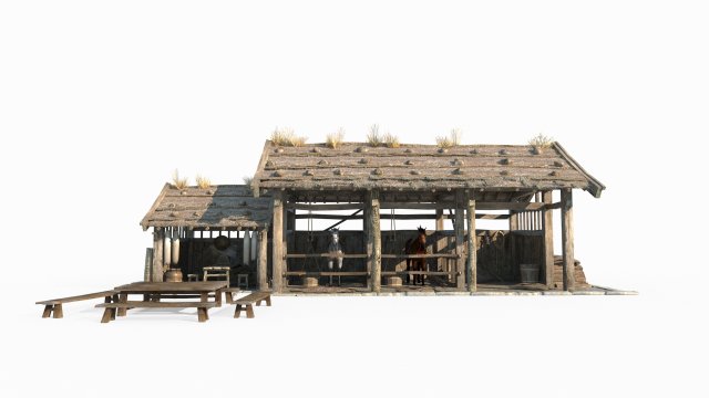 East Asian ancient architecture stables station 3D Model in Buildings ...