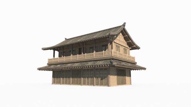 Two story residential buildings in ancient East Asian architecture 3D ...
