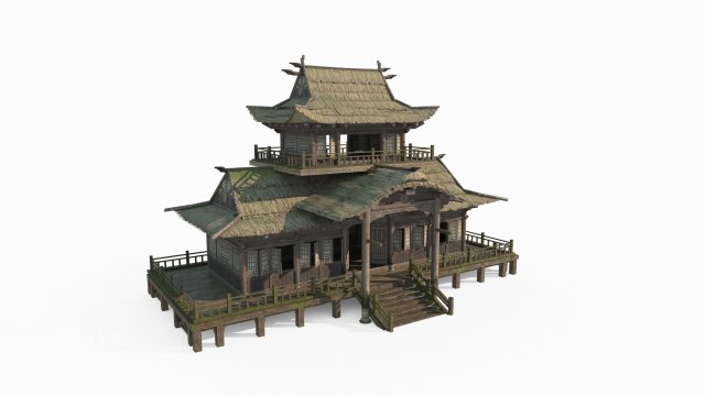 East Asian ancient building thatched house hall 3D Model in Buildings ...