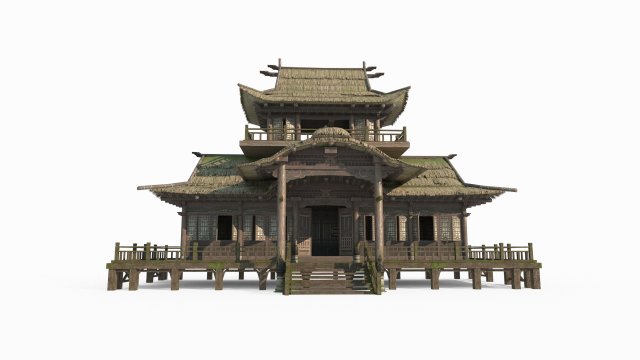 East Asian ancient building thatched house hall 3D Model in Buildings ...