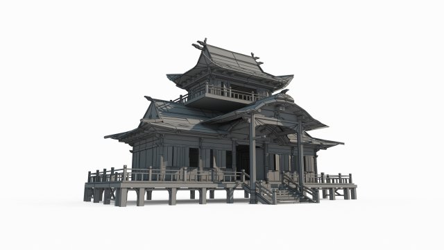East Asian ancient building thatched house hall 3D Model in Buildings ...
