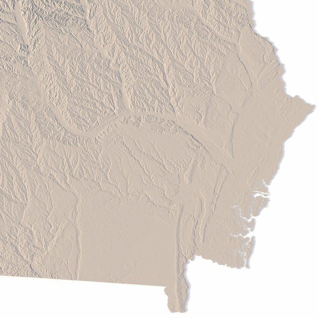 Topographic Map of Georgia USA STL Model 3D Print Model in Terrain 3DExport