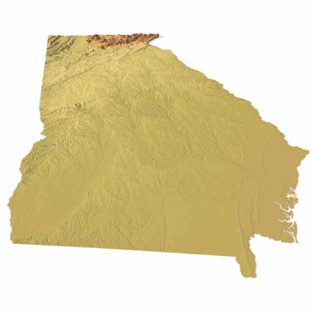 Topographic Map of Georgia USA STL Model 3D Print Model in Terrain 3DExport