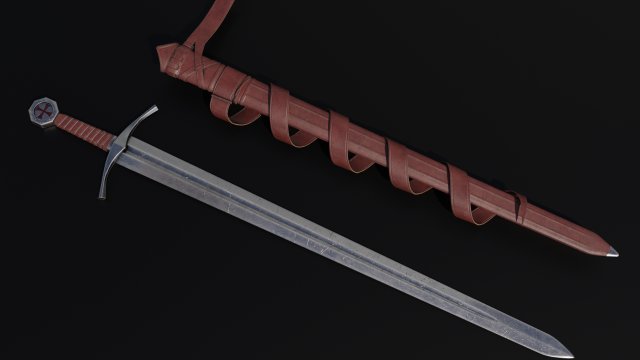 Templar Knight Sword with scabbard 3D Model in Melee 3DExport