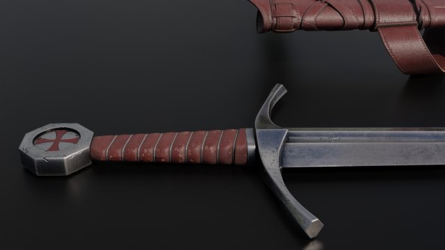 Templar Knight Sword with scabbard 3D Model in Melee 3DExport