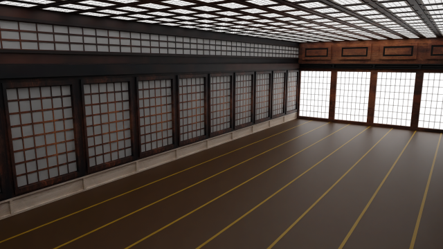 Japanese training dojo 3D Model in Living Room 3DExport