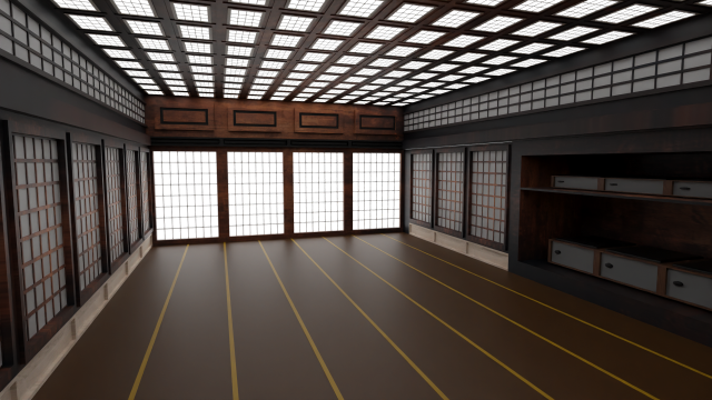 Japanese training dojo 3D Model in Living Room 3DExport