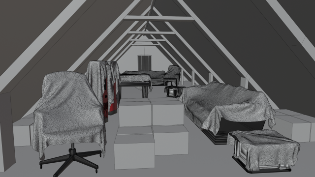 Attic Interior 3D Model in Store Spaces 3DExport