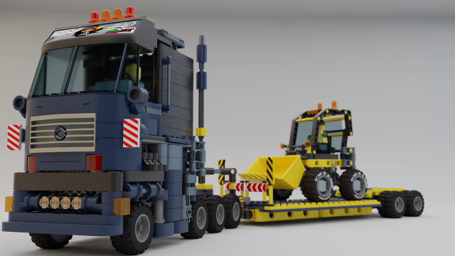 Lego Truck Bulldozer Road Roller with 3 drivers and trailer 3D Model in ...