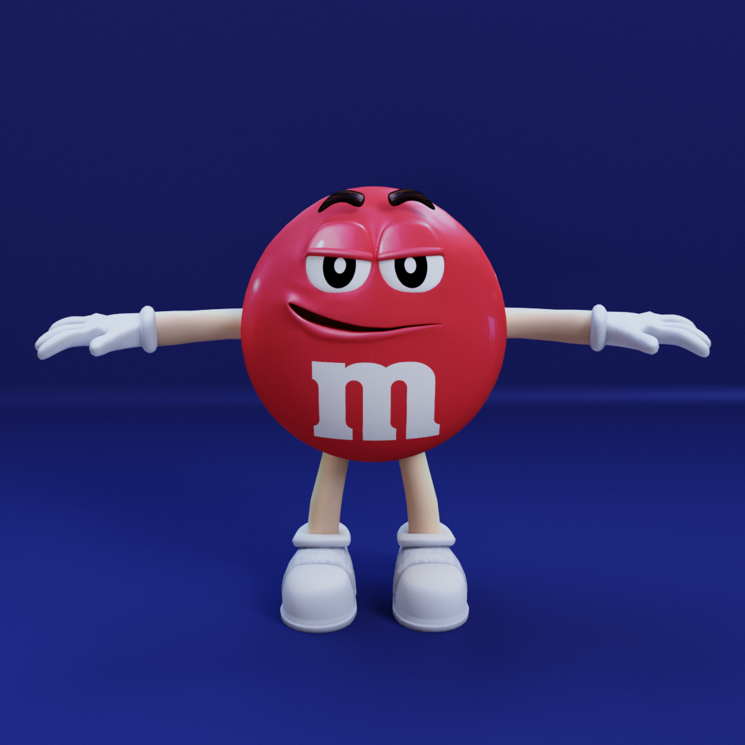 MM RED M and Ms VR RED Chocolate Low-poly 3D Models in Cartoon 3DExport