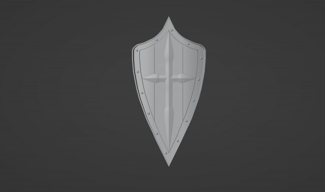 Tri-Parted Pointed Heraldic Shield 3D Model in Shield 3DExport