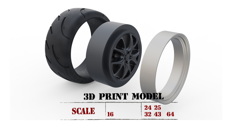 Scale vehicle stl files wheels Tire Rims set for car printables 3D ...