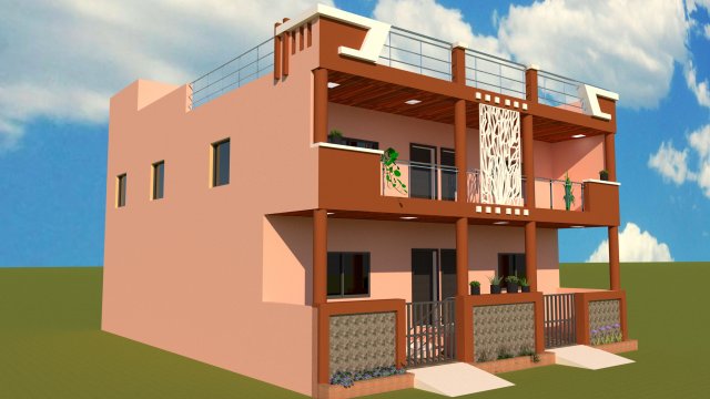 3D elevation of residential building 3D Model in Buildings 3DExport