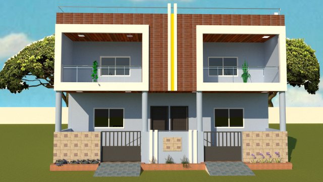 3D elevation of residential building 3D Model in Buildings 3DExport