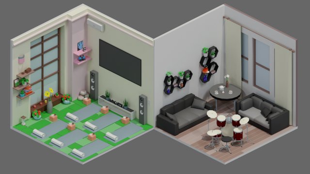 Low poly interior 1 3D Model in Exhibit 3DExport