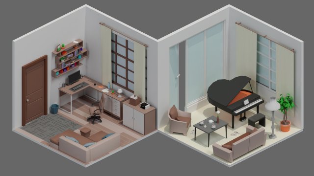 Low poly interior 1 3D Model in Exhibit 3DExport