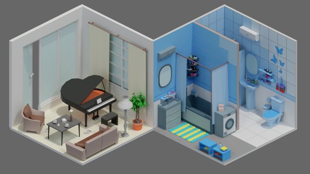 Low poly interior 1 3D Model in Exhibit 3DExport