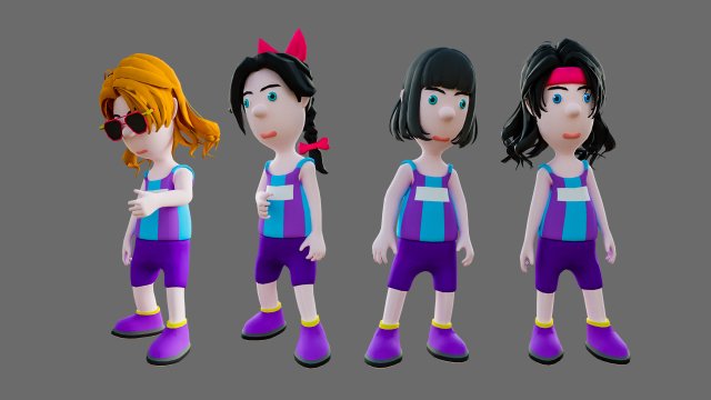 Cartoon characters sports team 3D Model in Cartoon 3DExport