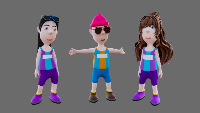 Cartoon characters sports team 3D Model in Cartoon 3DExport