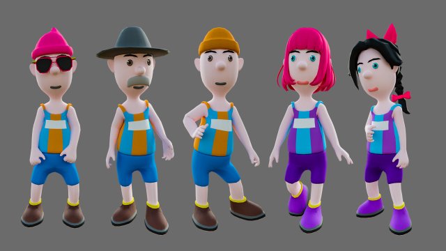 Cartoon characters sports team 3D Model in Cartoon 3DExport
