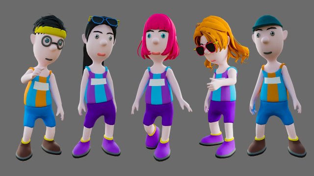 Cartoon characters sports team 3D Model in Cartoon 3DExport