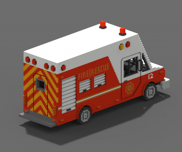 Voxel Fire Rescue Van 3D Model in Van and Minivan 3DExport
