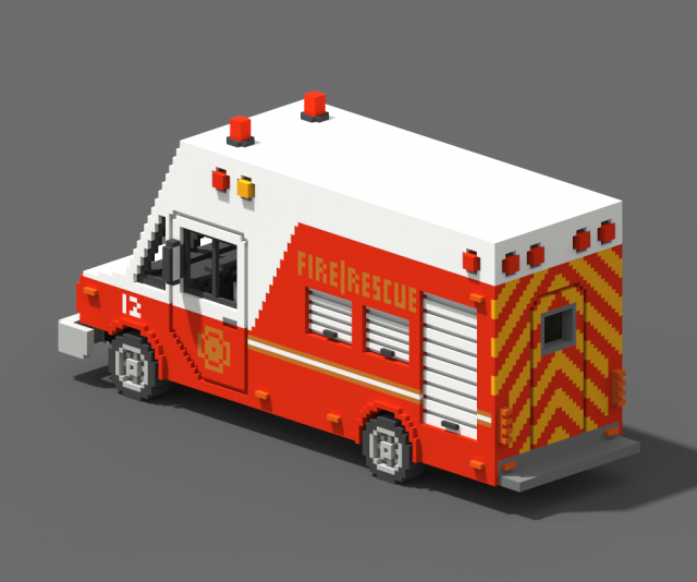Voxel Fire Rescue Van 3D Model in Van and Minivan 3DExport
